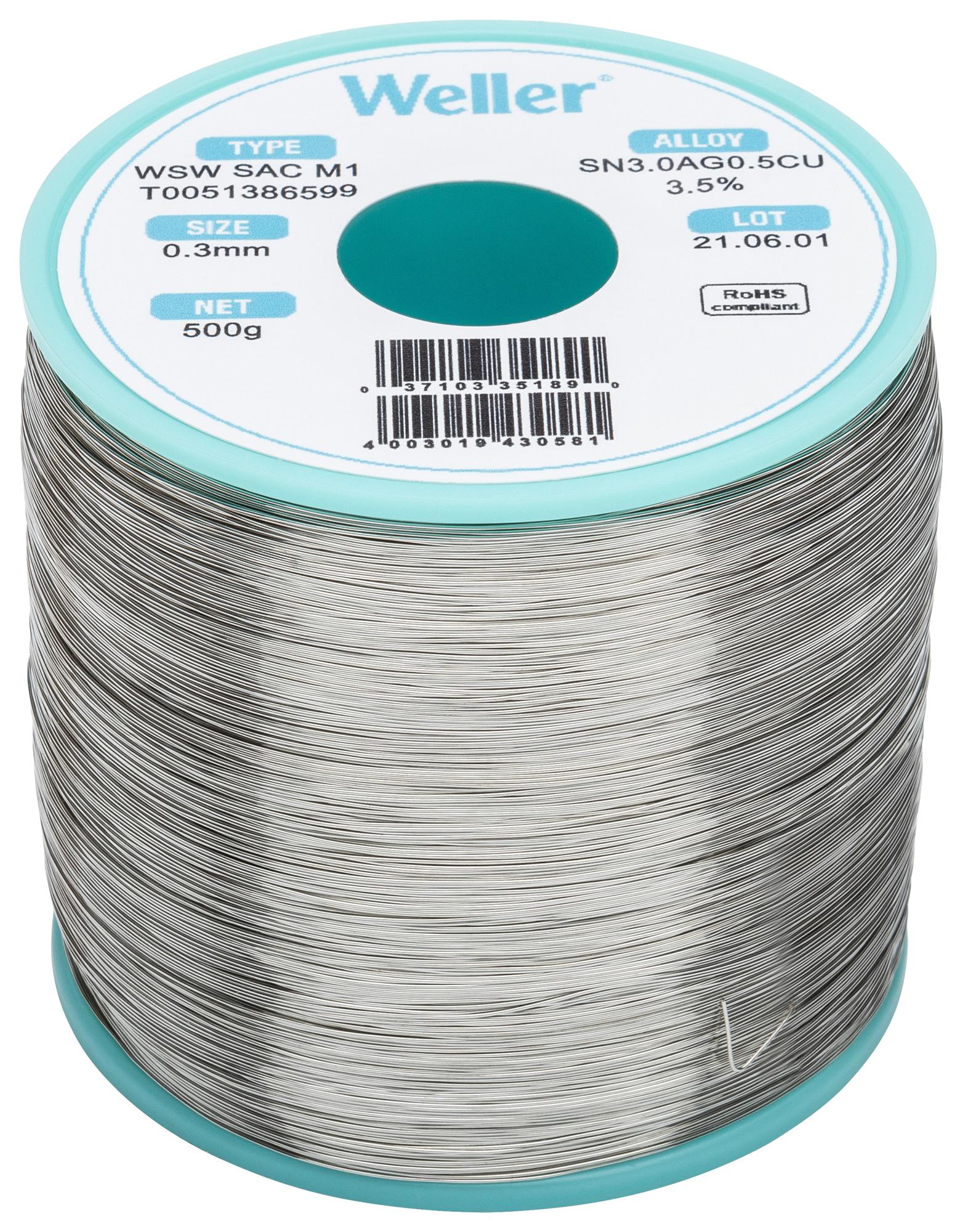 T0051386599 - Weller - Solder Wire, 96.5/3/0.5, 0.3mm Diameter