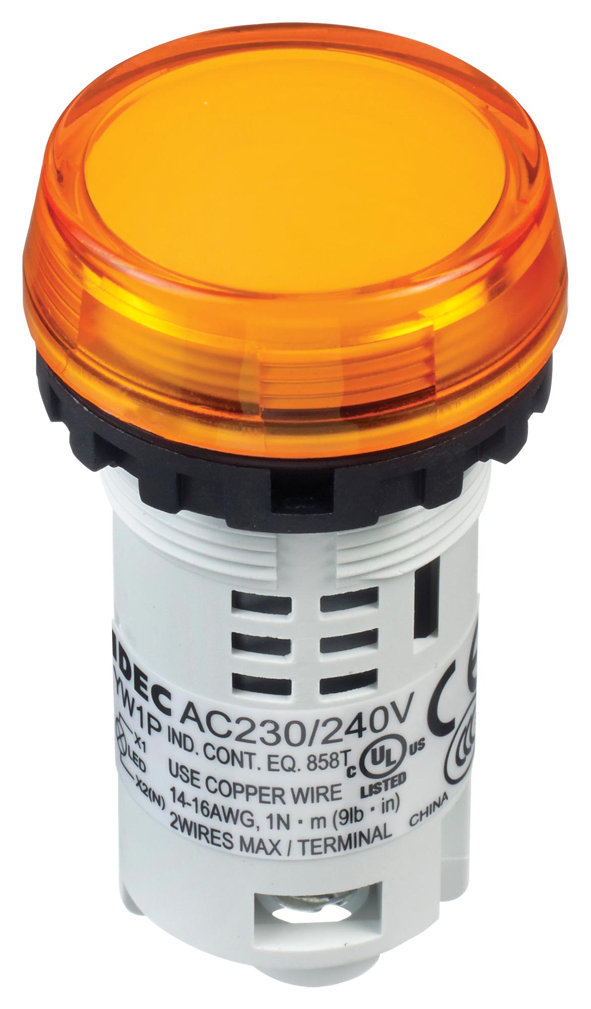 YW1P-1BUQM3A - Idec - LED Panel Mount Indicator, Amber, 240 VAC