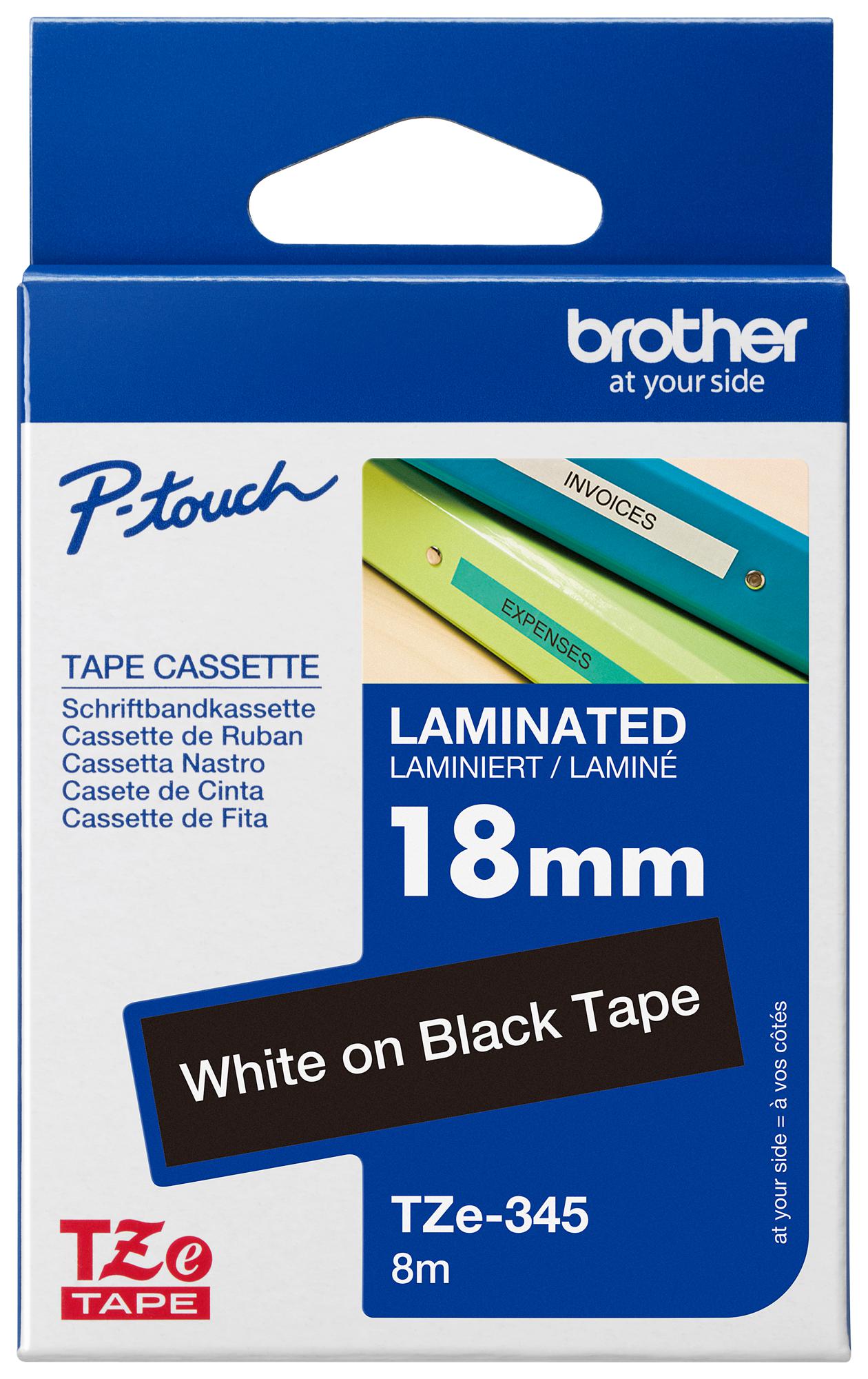 TZE-345 - Brother - Label Printer Tape, Adhesive-Laminated, White on Black